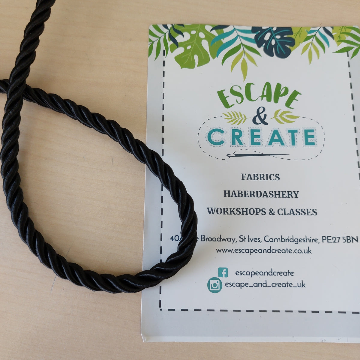 Cord (Braid) 8mm Satin Black – Escape & Create