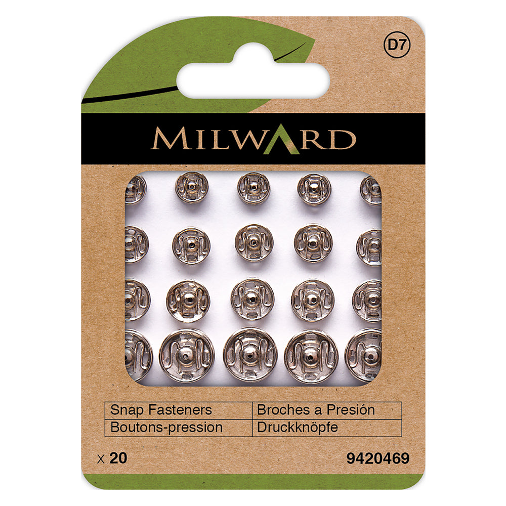 Snap Fasteners Assorted Sew On in Nickel by Milward Green (20 sets ...