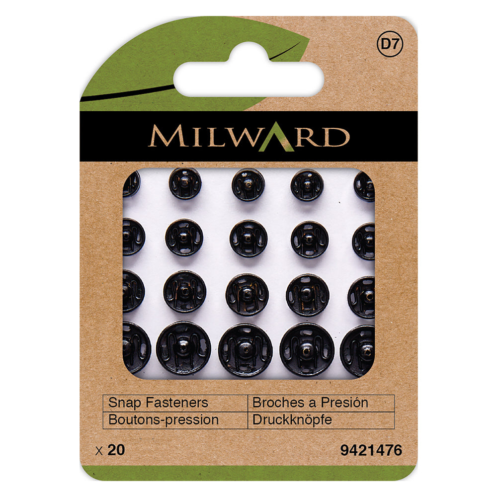Snap Fasteners Assorted Sew On in Black Metal by Milward Green (20 set ...