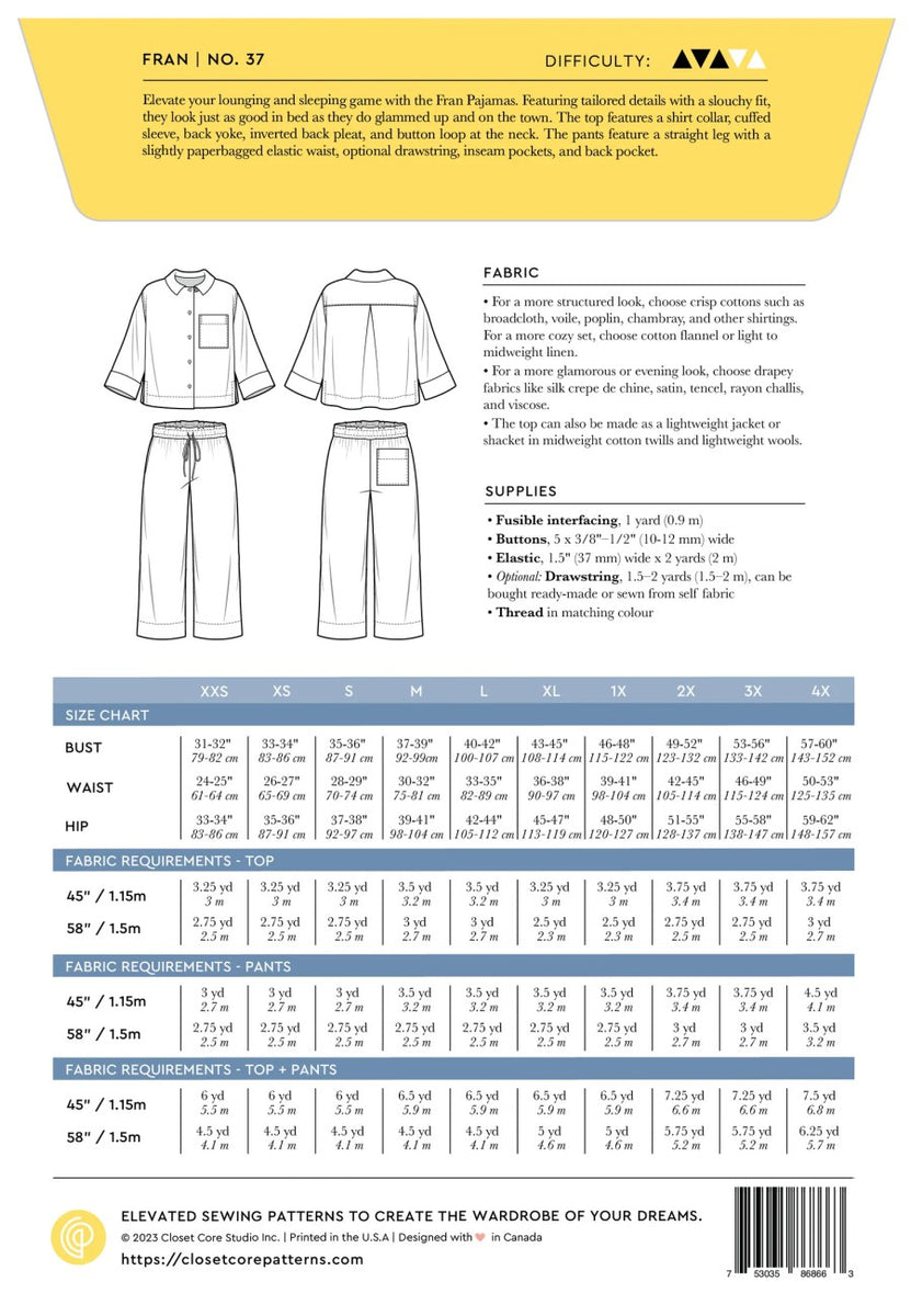 Closet Core Fran Pyjamas Pattern – Escape & Create